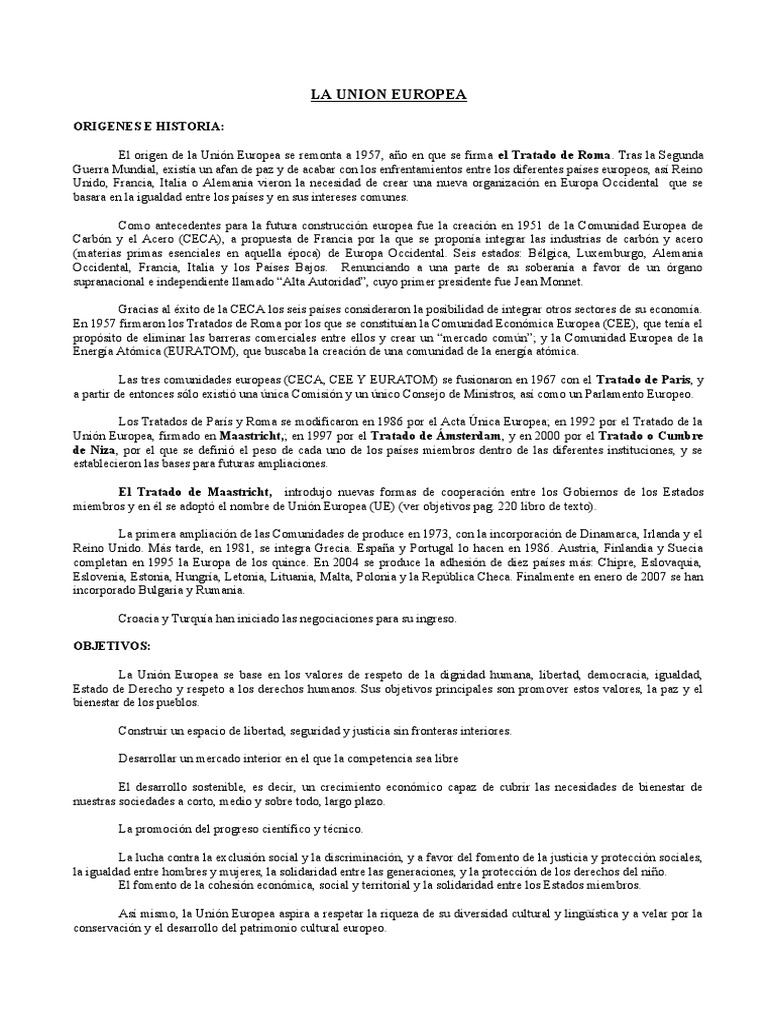 La Union Europea | PDF | Comunidad Económica Europea | Unión Europea
