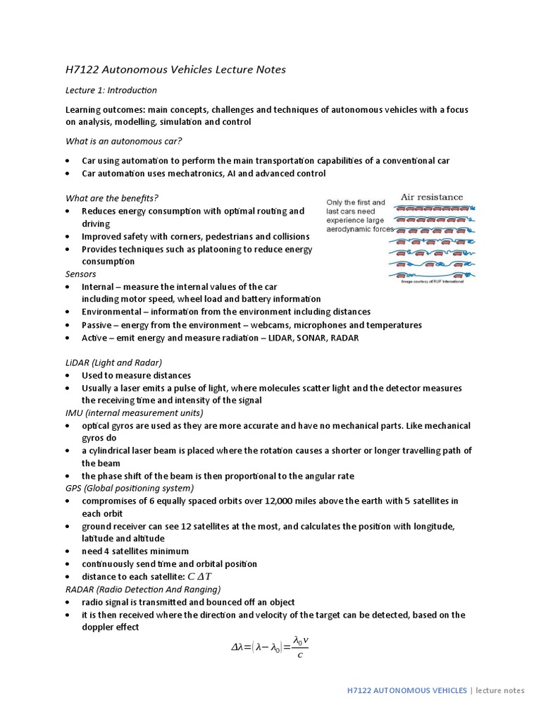 H7122 Autonomous Vehicles Lecture Notes Pdf