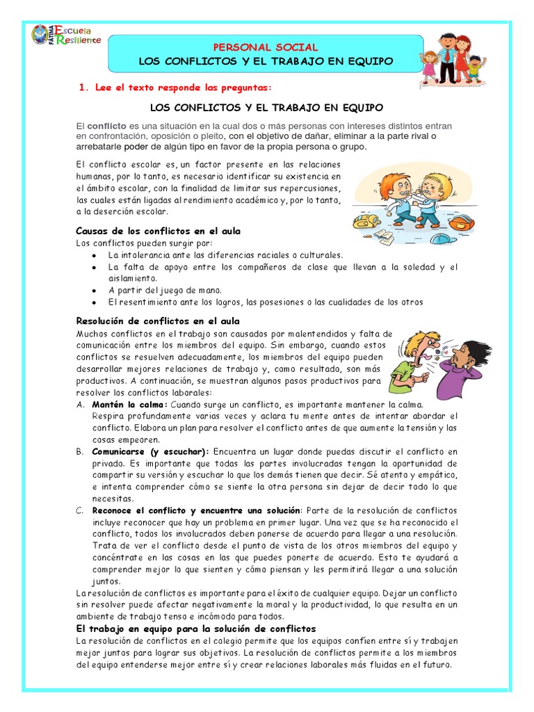 24 Ficha PS Los Conflictos y El Trabajo en Equipo | PDF | La resolución ...