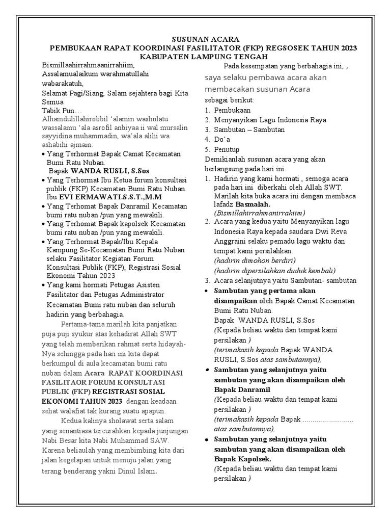 Pembukaan Rapat Koordinasi FKP | PDF | Kajian Bahasa Asing | Seni