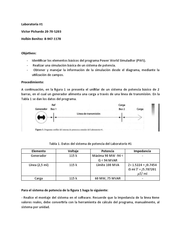 Laboratorio 1 Sistemas De Potencia Pdf Energia Electrica