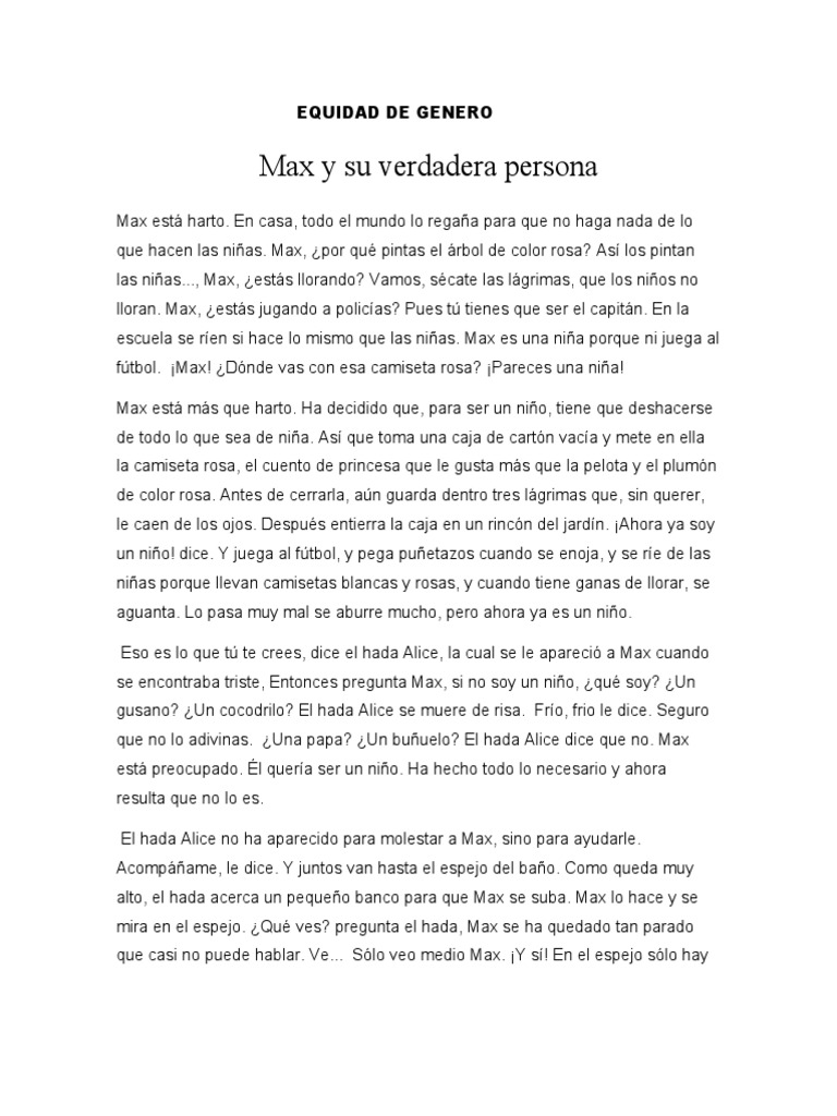 Max y la equidad de género | PDF | Hogar, jardinería y bricolaje | Arte
