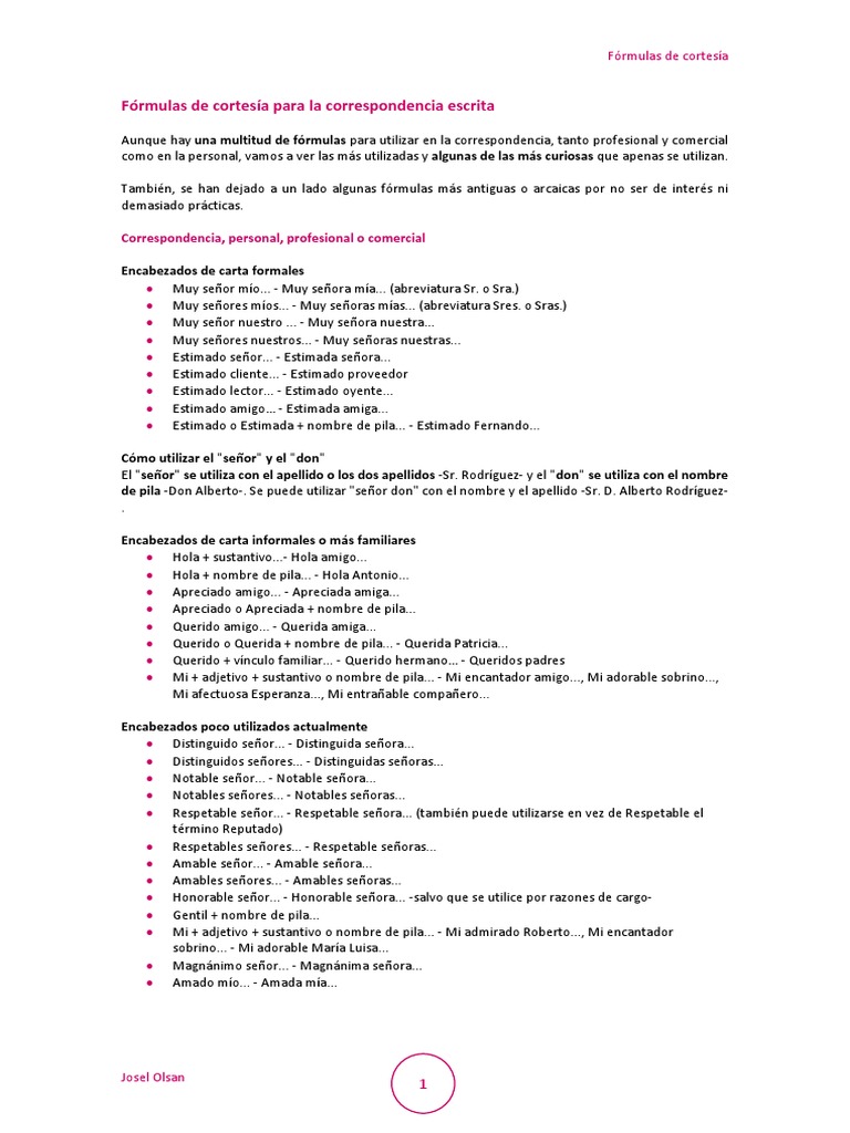 Fórmulas de Cortesía para La Correspondencia Escrita | PDF | Oficial ...