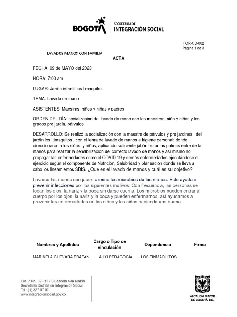 Acta de Lavado Mes de Mayo | PDF