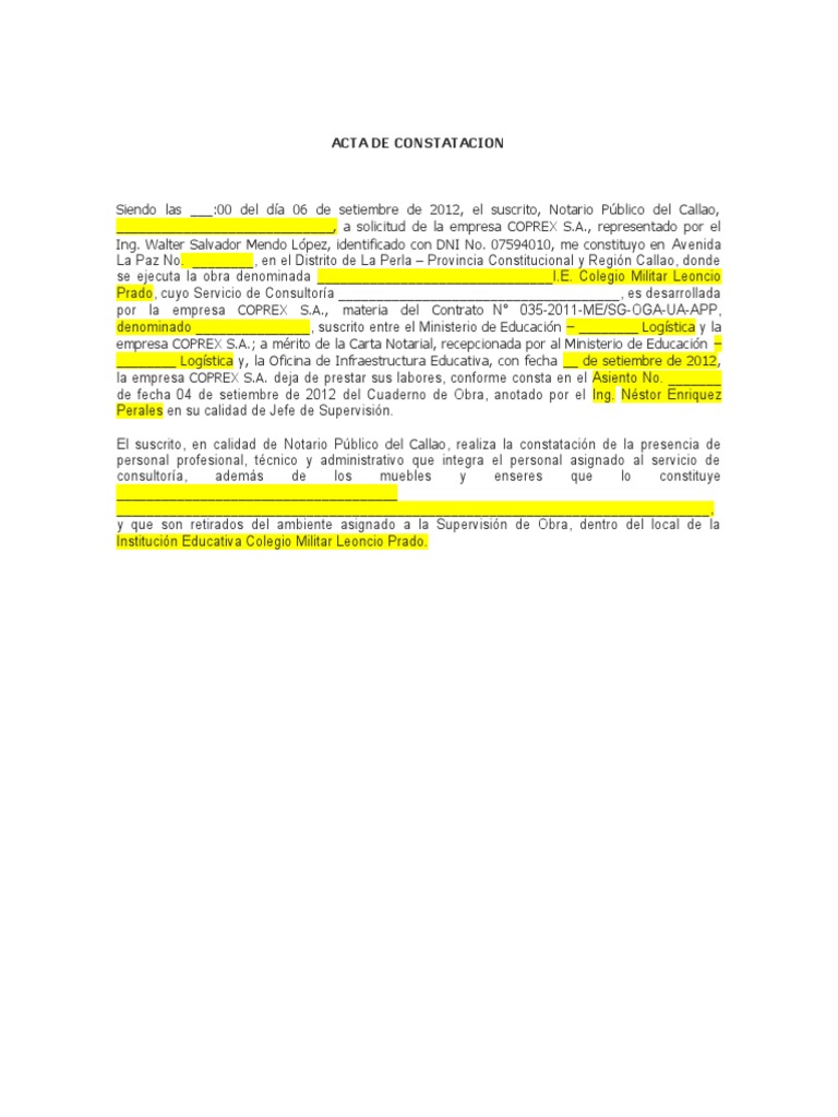 Acta de constatacion notarial | PDF