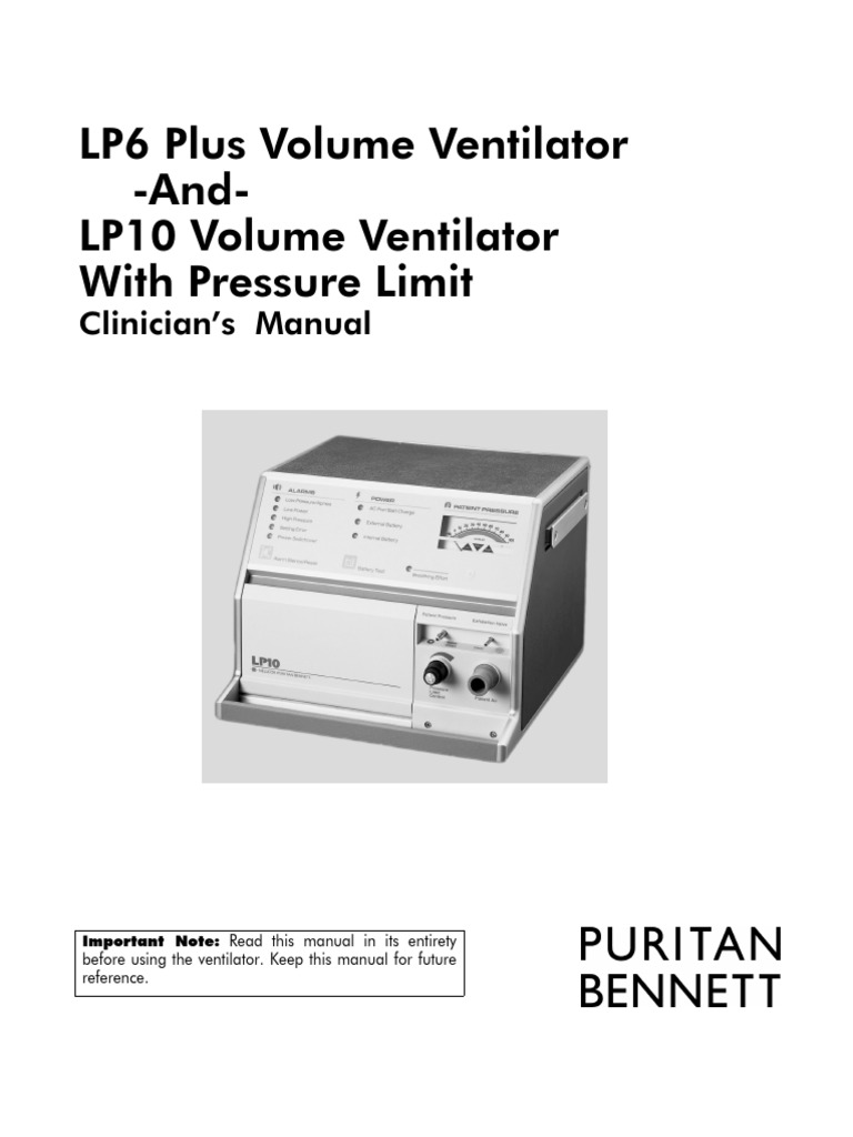 Puritan-Bennett LP6, LP10 Ventilator - User Manual | PDF | Breathing | Switch