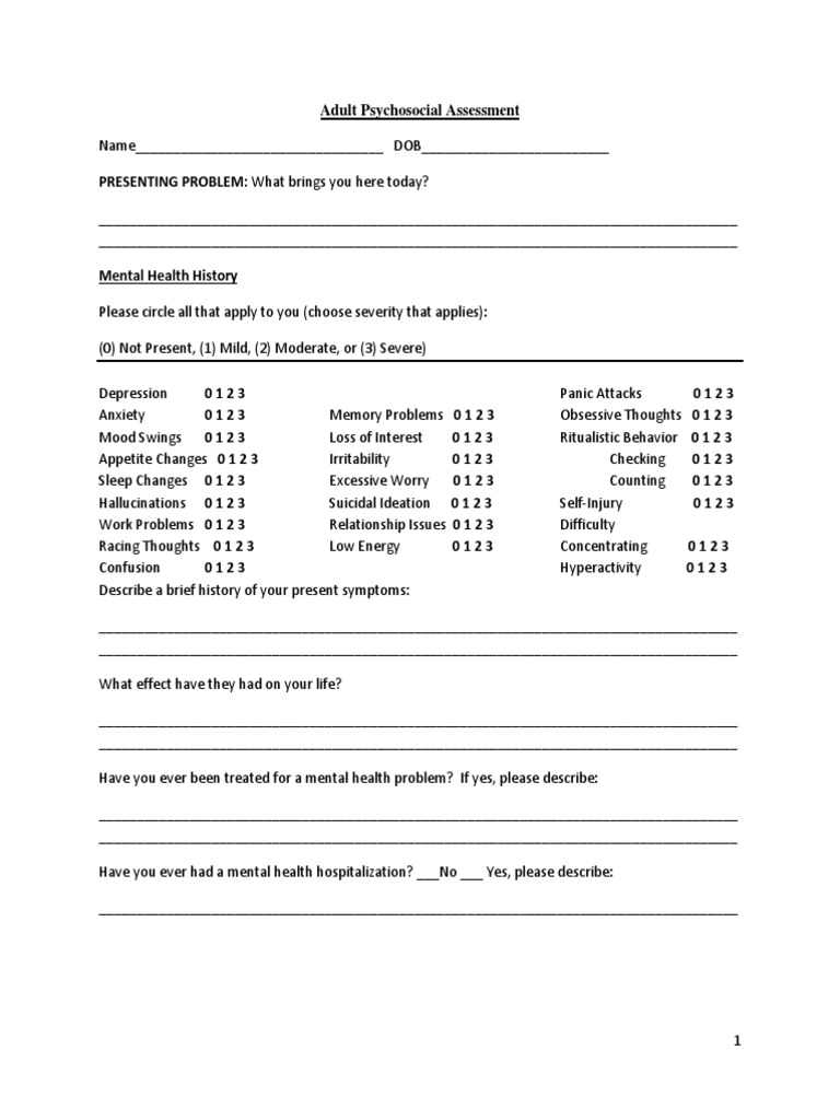 Adult Psychosocial Assessment Form | PDF | Mental Disorder | Substance ...