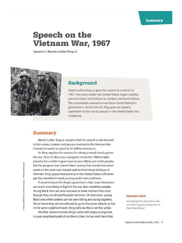 Speech On Vietnam War (Summary) | PDF