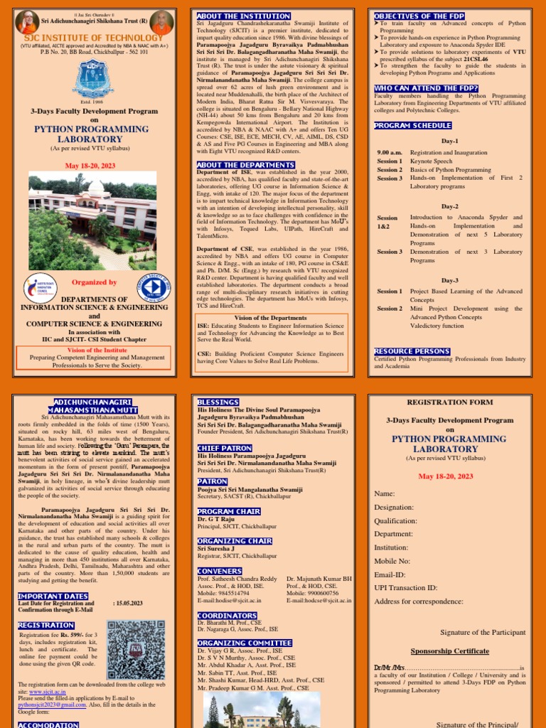 SJCIT - FDP On Python Programming Lab-Brochure | PDF | Science SJCIT - FDP On Python Programming Lab-Brochure | PDF | Science