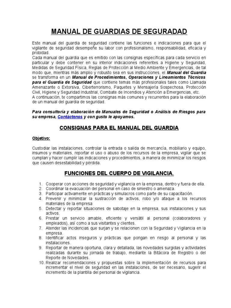 Manual Del Guardia de Seguridad Privada Consignas y Directrice1 | Descargar gratis PDF | Guardia ...