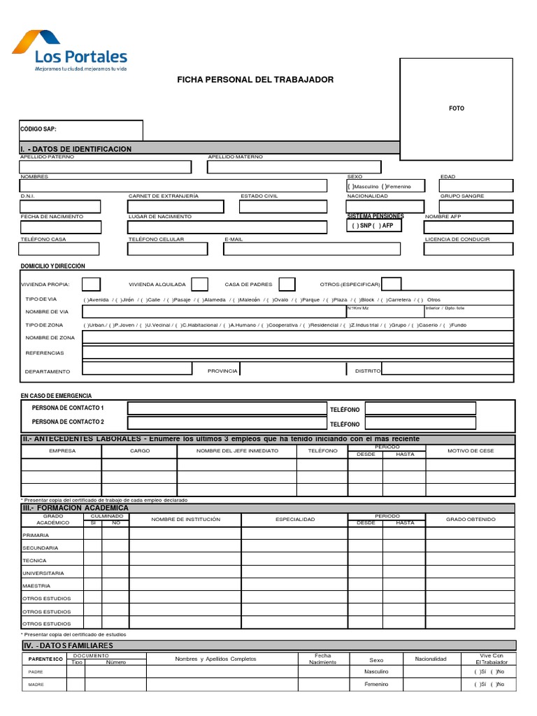 Ficha de Trabajador LPSA | PDF