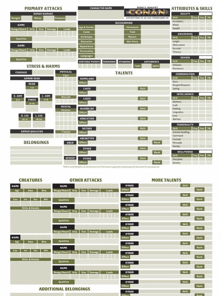 Conan 2d20 Character Sheet Pdf