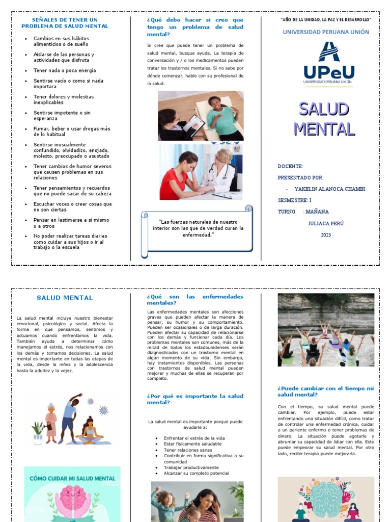 Triptico-Salud Mental | PDF | Salud mental | Trastorno mental
