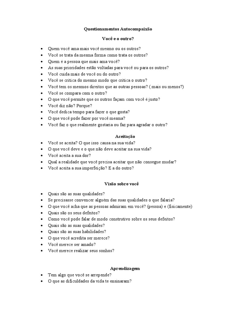 Questionamentos Autocompaixão | PDF