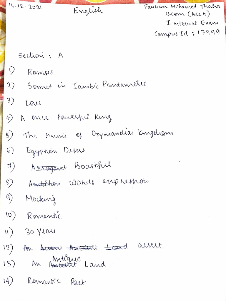 English Answers Internal Exam | PDF