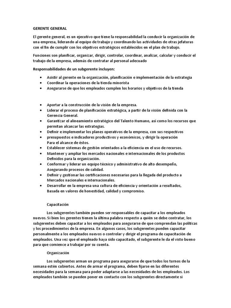 Gerente General | PDF | Planificación | Liderazgo