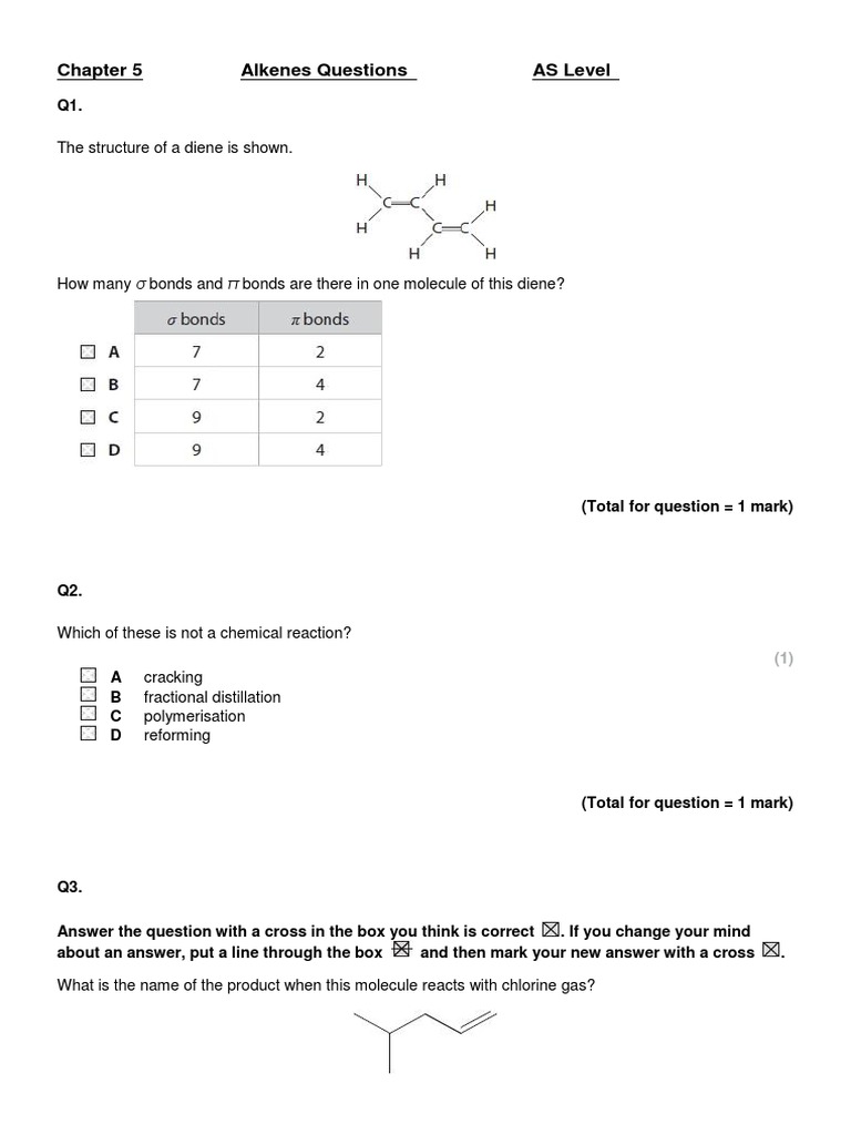 Alkenes Questions | PDF | Teaching Methods & Materials