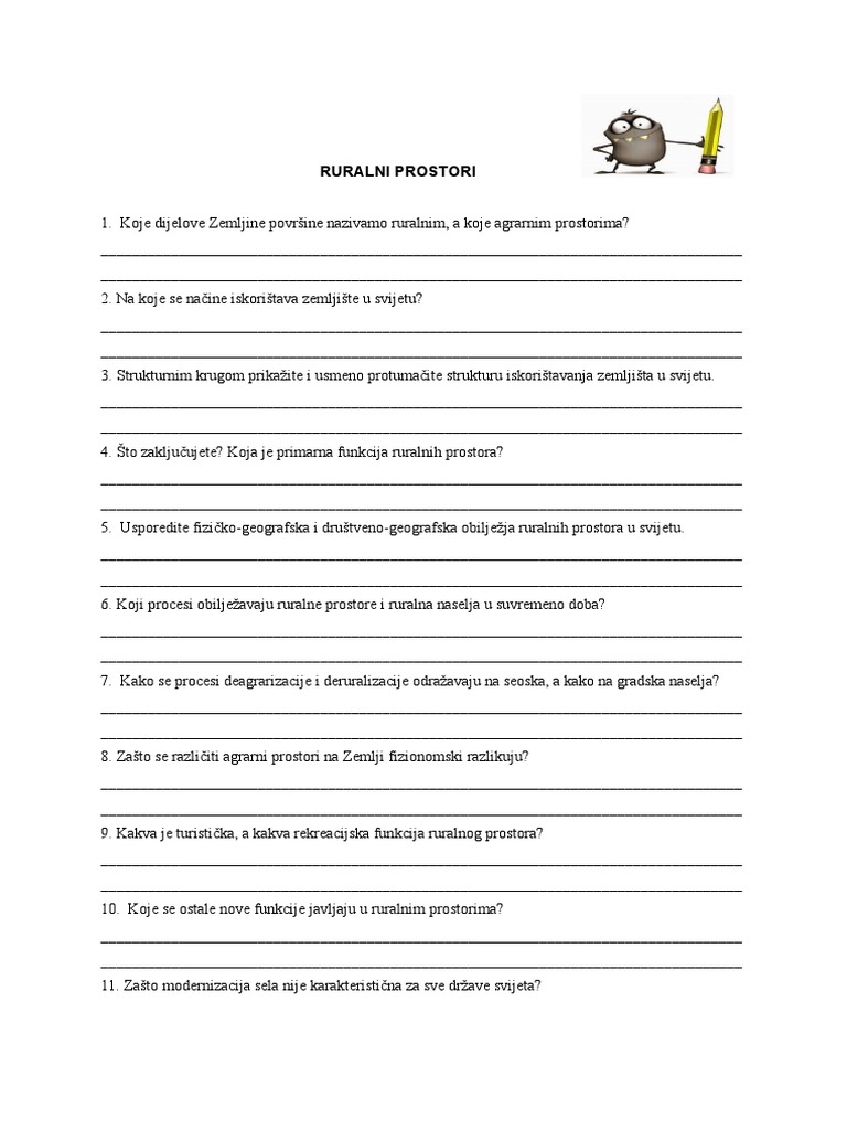 Radni Listic Za 2a Ruralni Prostori | PDF