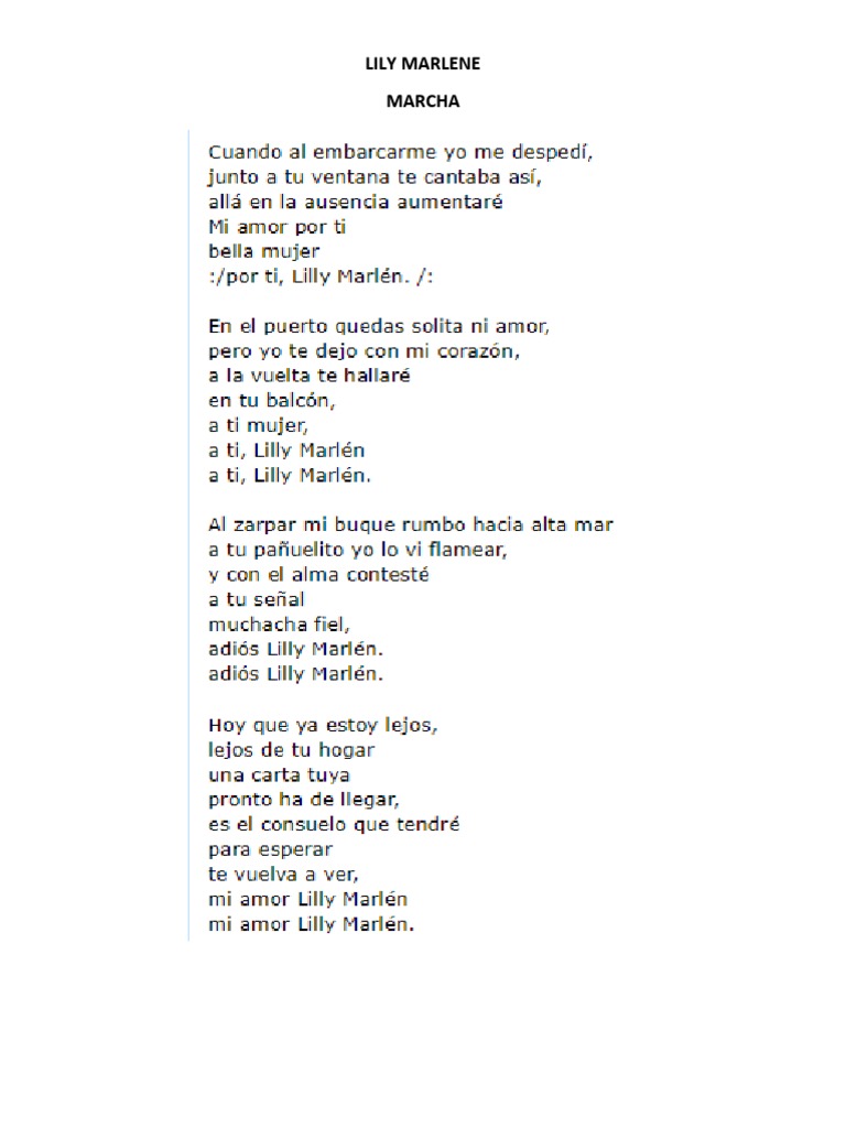 Letra Lily Marlene | PDF