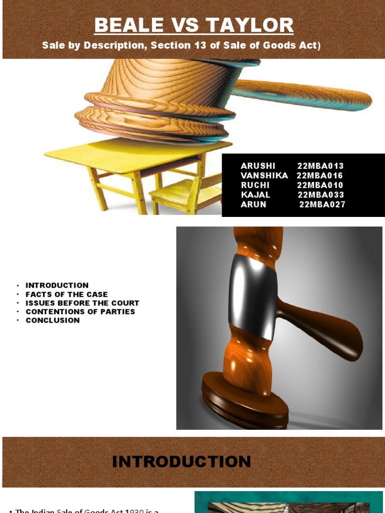 Beale Vs Taylor: Sale by Description, Section 13 of Sale of Goods Act ...