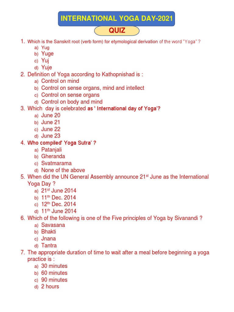 Yoga Quiz Class 11 | PDF | Hatha Yoga | Asana