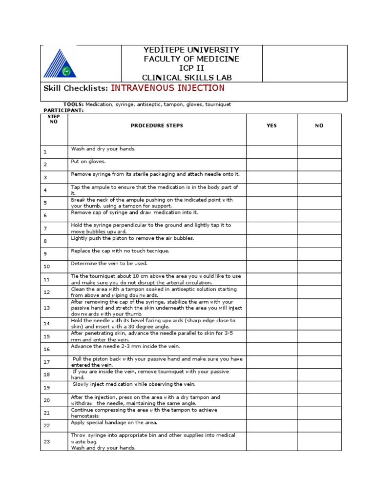 IV Checklist 2014 | PDF | Intravenous Therapy | Injection (Medicine)