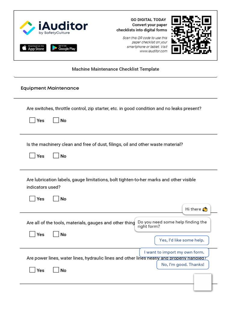 Machine Maintenance Checklist Template | PDF | Libraries