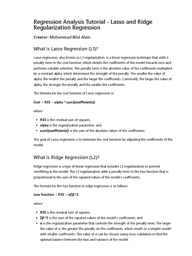 Lasso and Ridge Regression Explained | PDF | Mean Squared Error ...