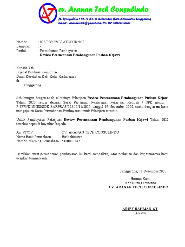 Contoh Surat Permohonan Pembayaran | PDF