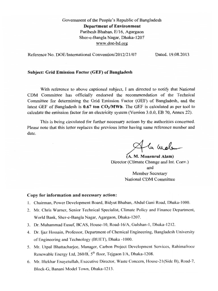 Grid Emission Factor (GEF) For Bangladesh | PDF