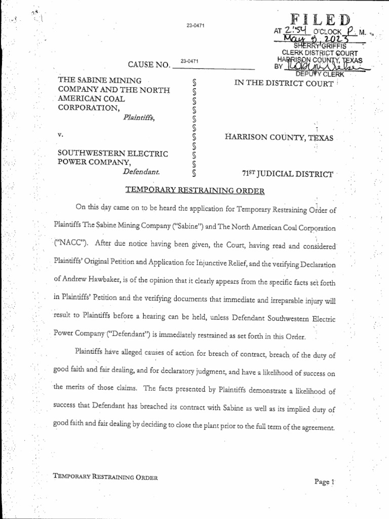 Temporary Restraining Order vs. SWEPCO | PDF | Injunction | Legal Remedy