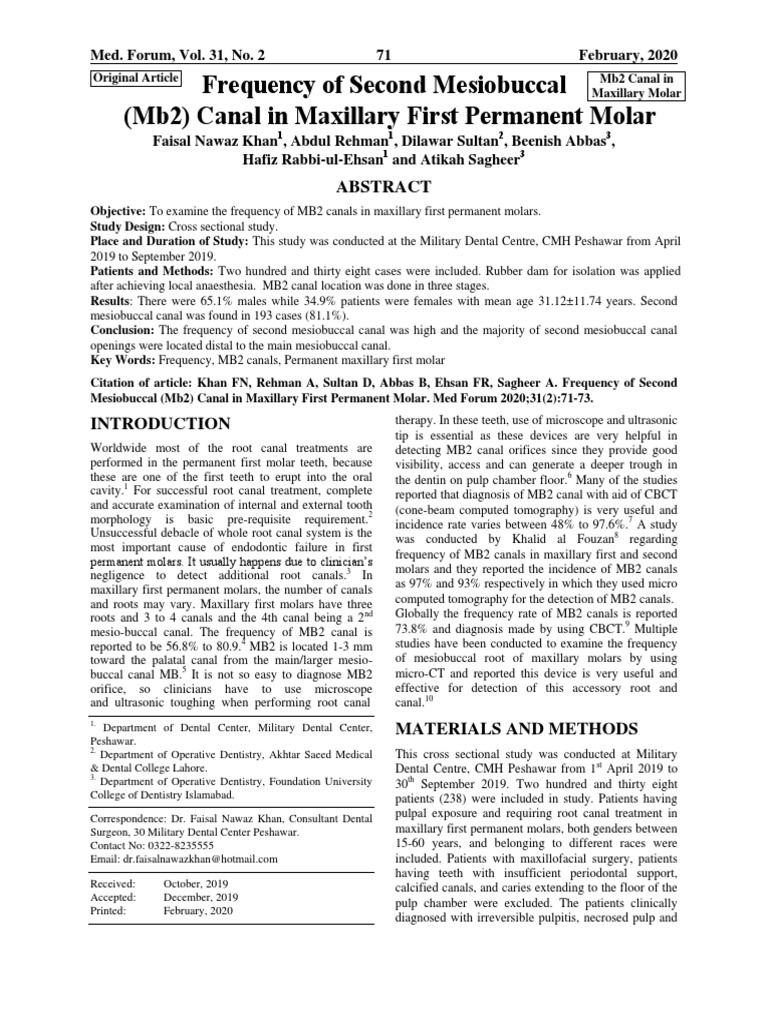 MB2 Frequency | PDF | Dentistry | Tooth