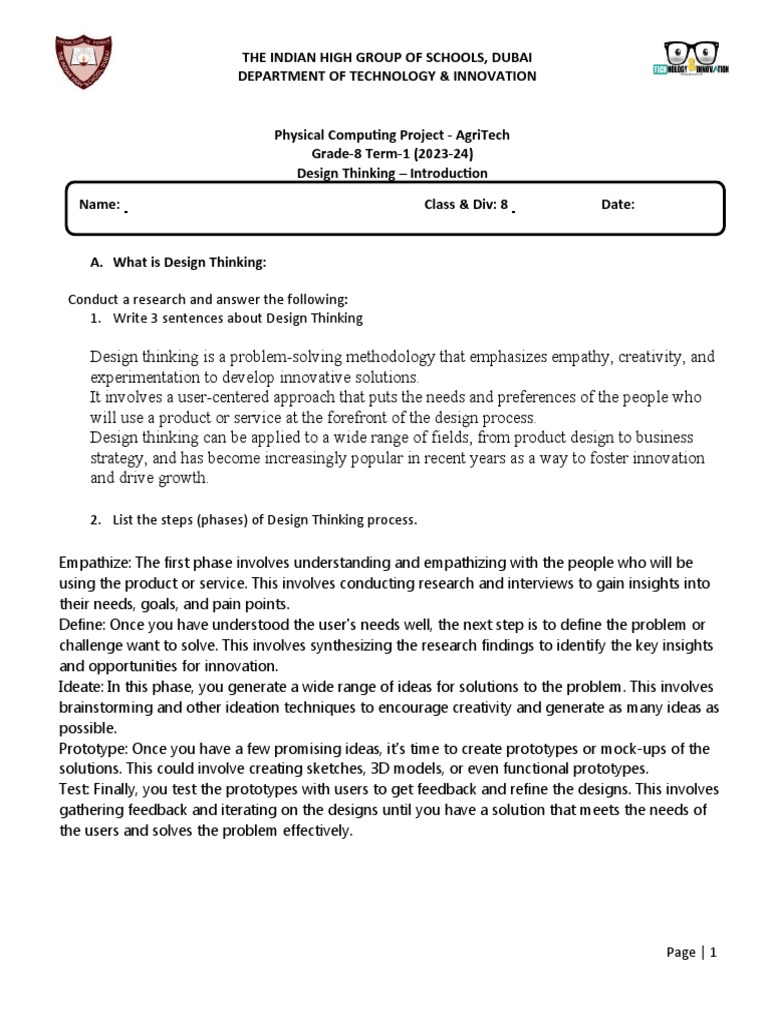 Grade 8-Design Thinking Worksheet | PDF | Design Thinking | Sustainability