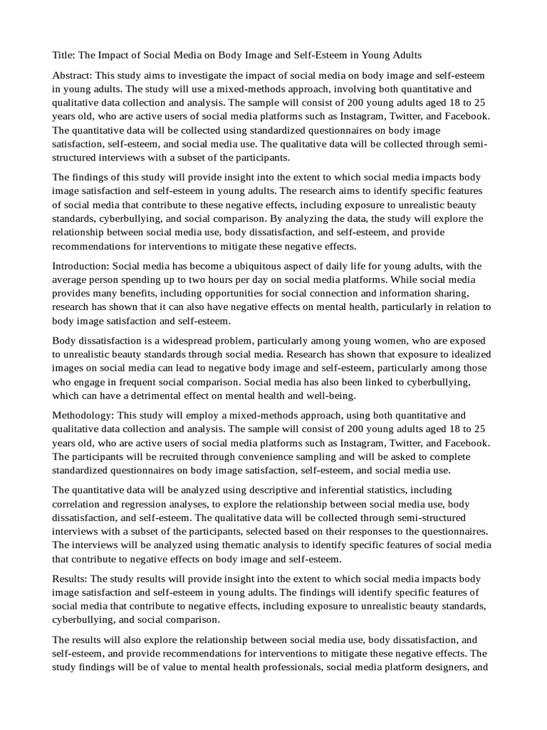 The Impact of Social Media On Body Image and Self-Esteem in Young ...