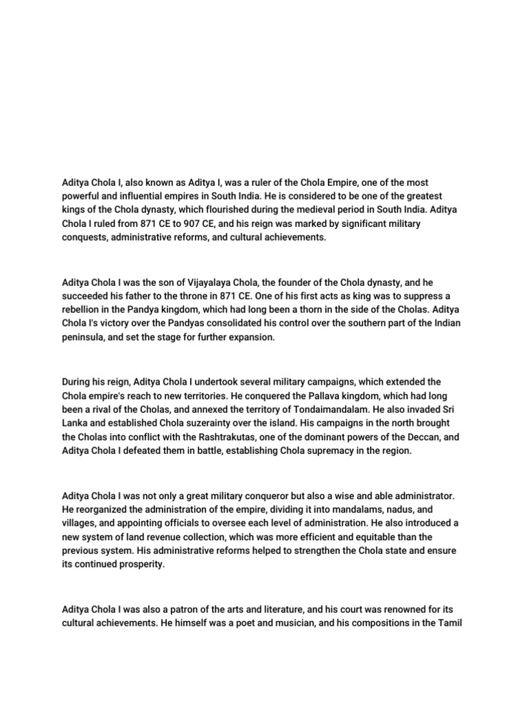 Aditya Chola I: Greatest King of Powerful Chola Empire | PDF | Tamils ...