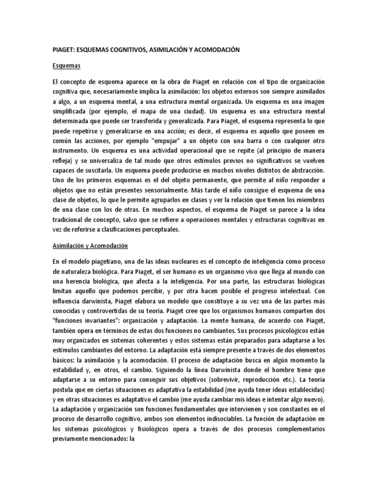 Asimilacion Y Acomodacion Jean Piaget Pdf Esquema Psicología