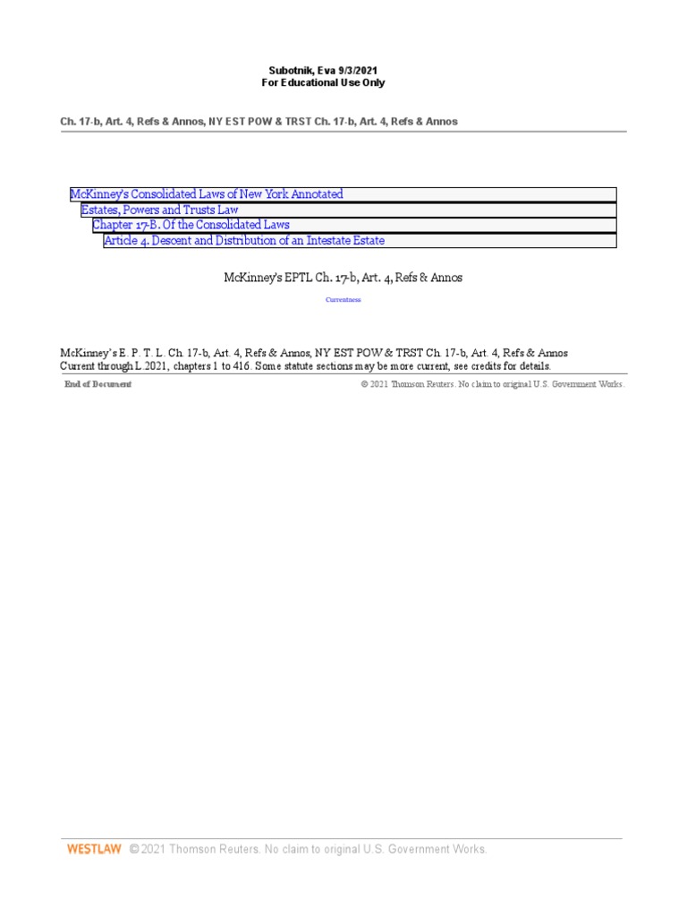 NY EPTL Article 4 | PDF | Intestacy | Annulment