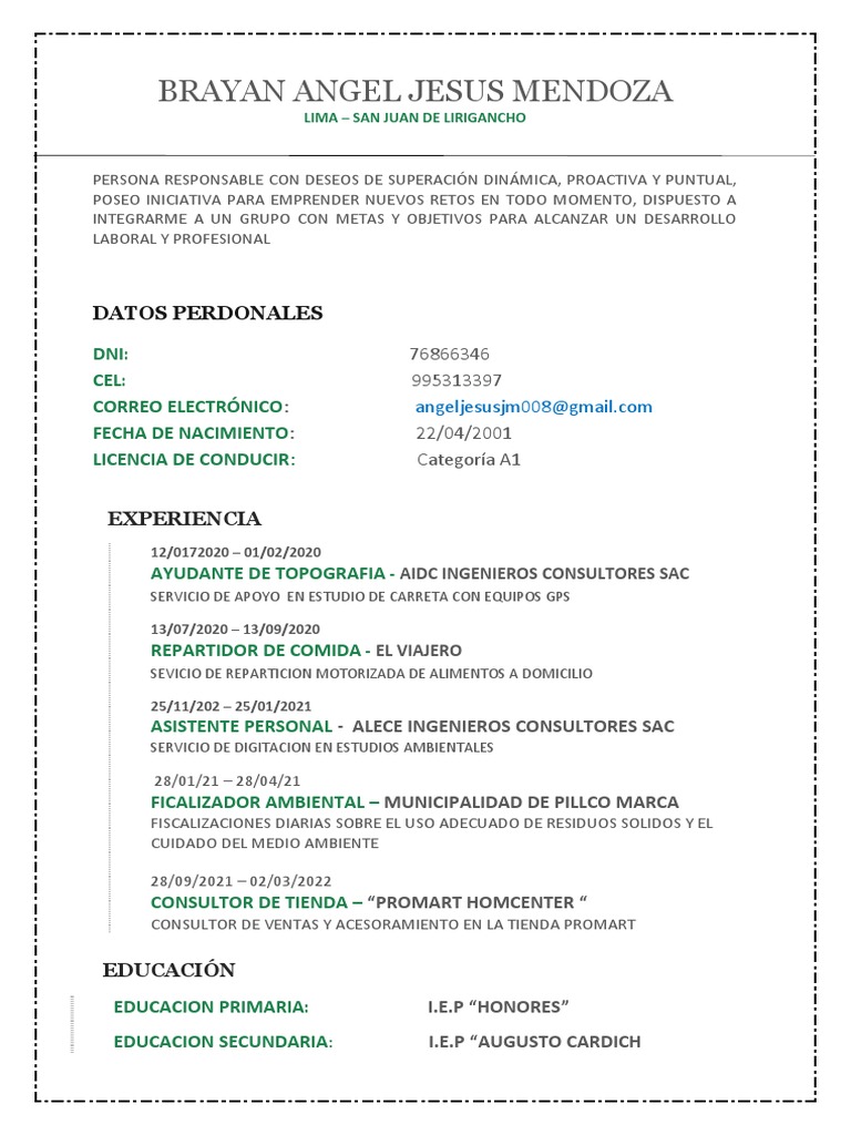 CV Jesus Mendoza 2.0 | PDF | Negocios