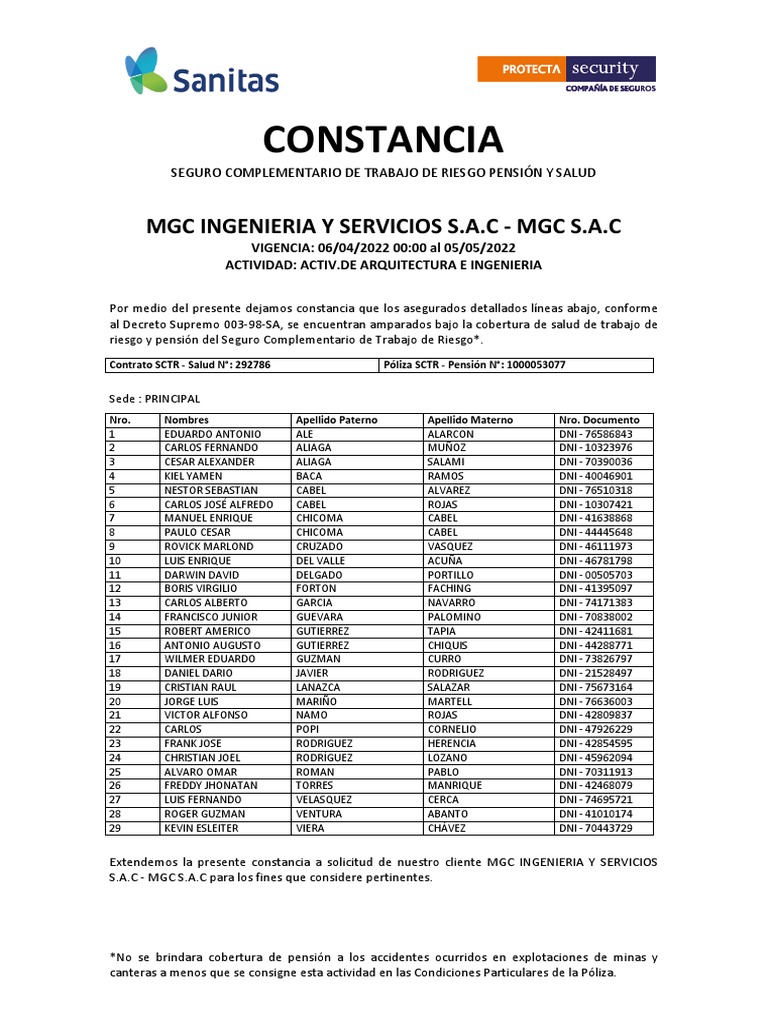 SCTR MGC | PDF | América del Sur
