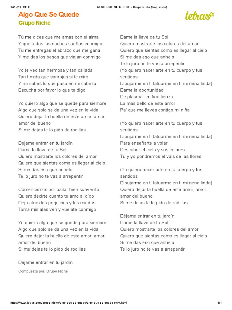 ALGO QUE SE QUEDE - Grupo Niche (Impresión) | PDF | Amor