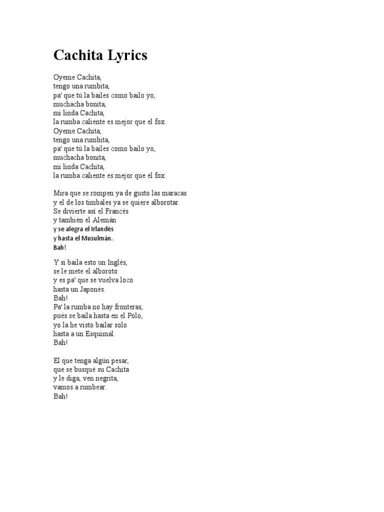 Cachita Lyrics | PDF