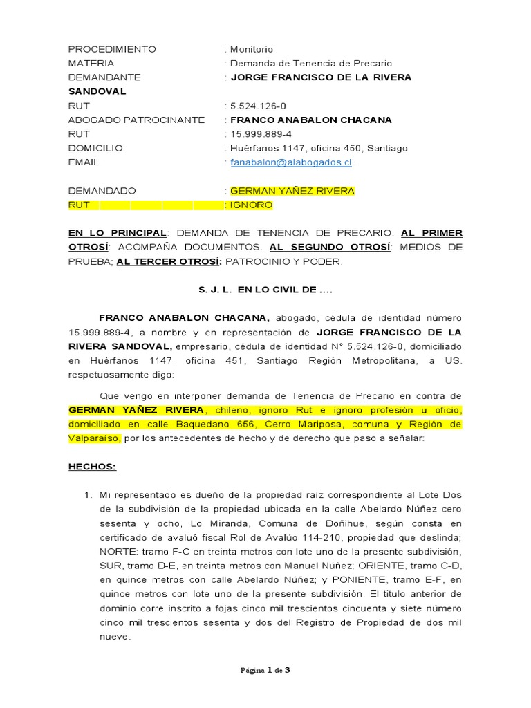001.demanda Precario | PDF | Justicia | Crimen y violencia