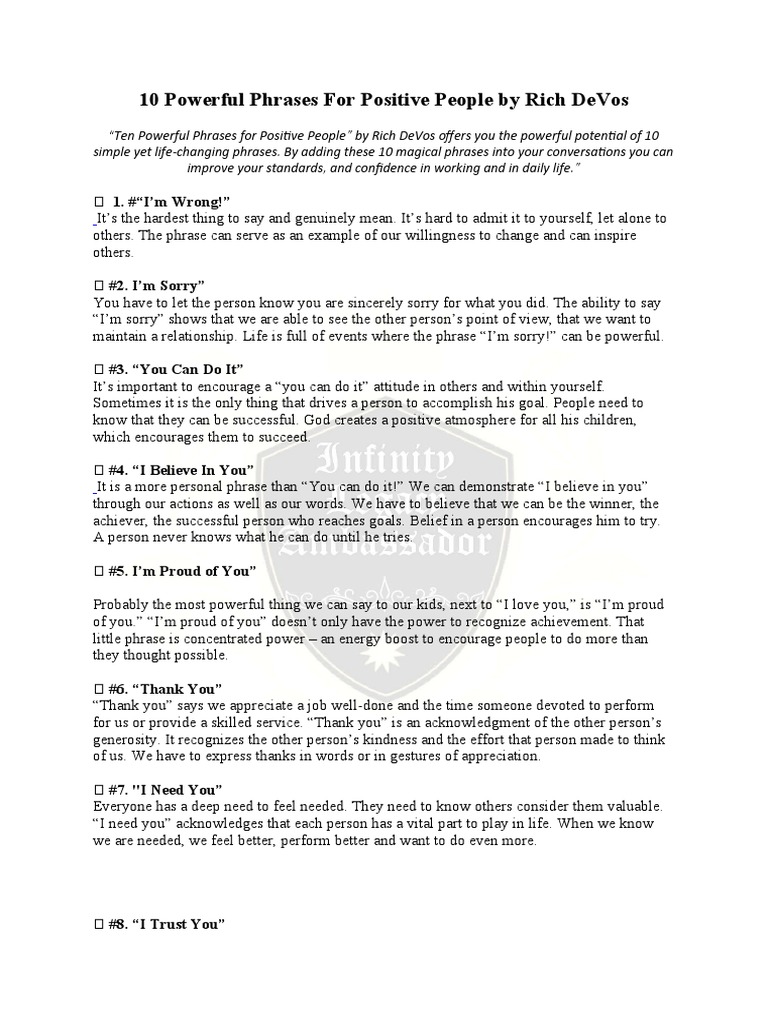 10 Powerful Phrases For Positive People by Rich DeVos | PDF | Psychological Concepts | Cognition