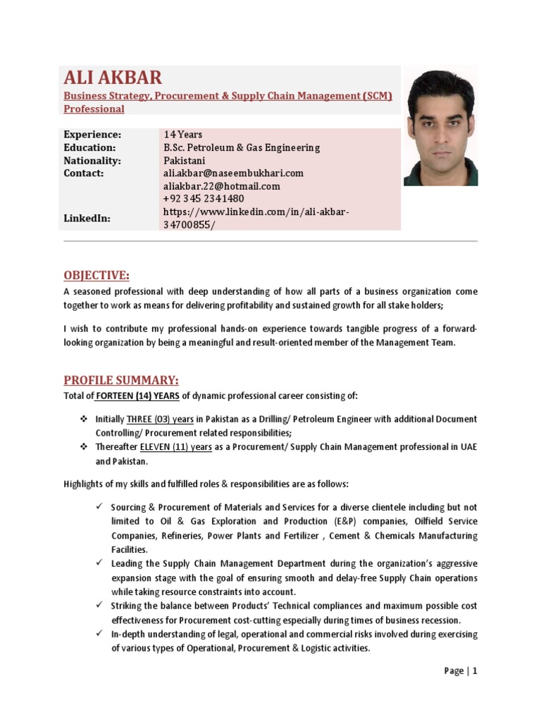 ALI AKBAR - CV-Detailed PDF | PDF | Procurement | Supply Chain Management