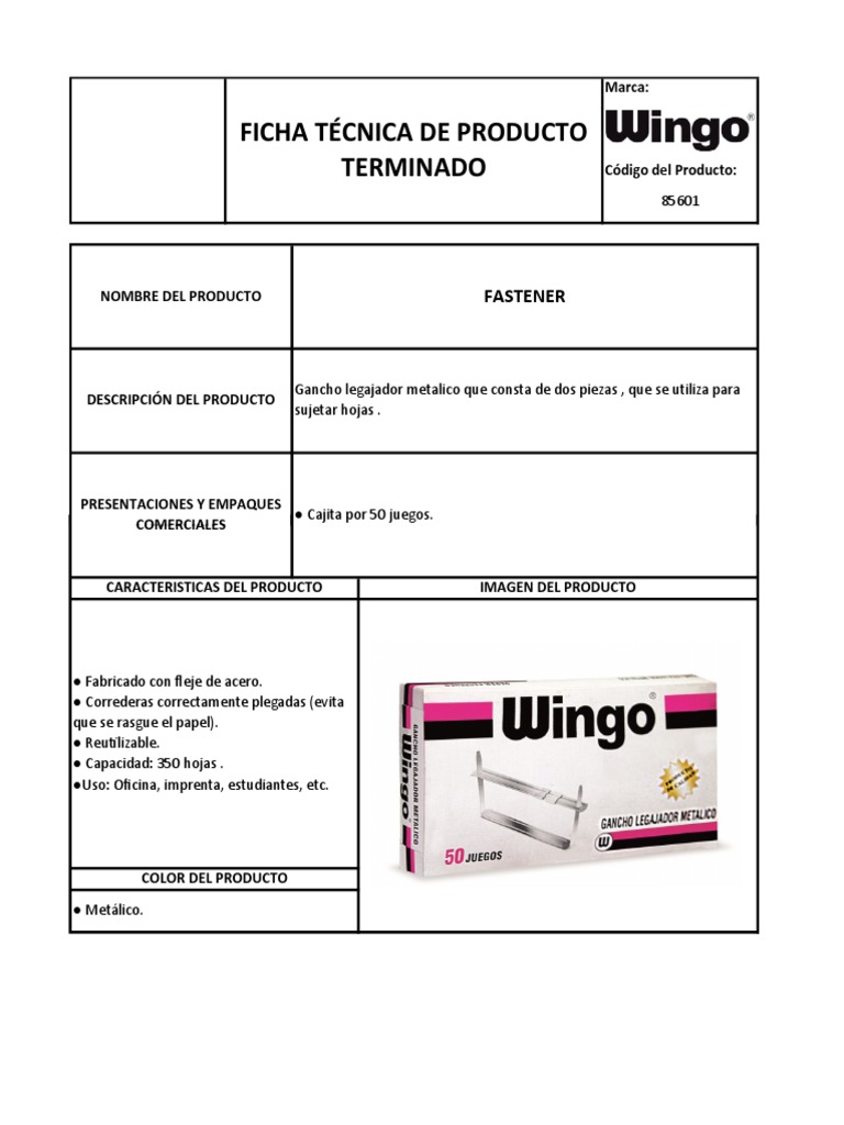 Ficha Técnica del Fastener Metálico | PDF
