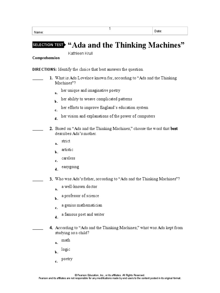 Selection Test Ada and The Thinking Machine | PDF