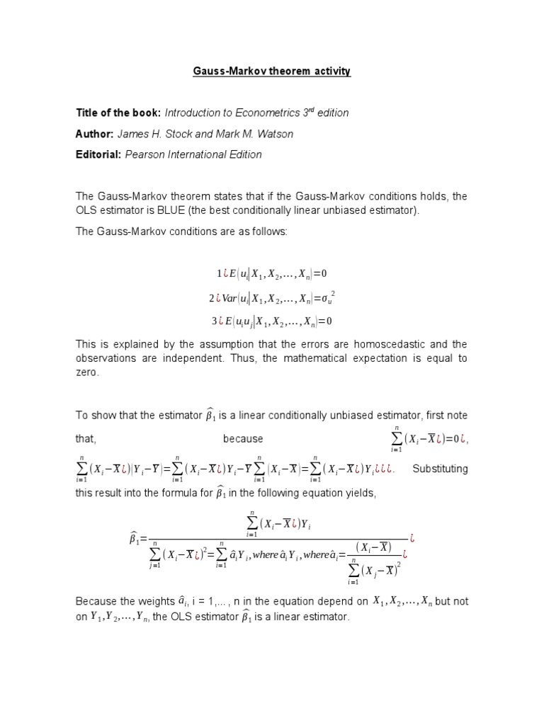 Gauss-Markov Econometrics | PDF | Ordinary Least Squares | Statistical Inference