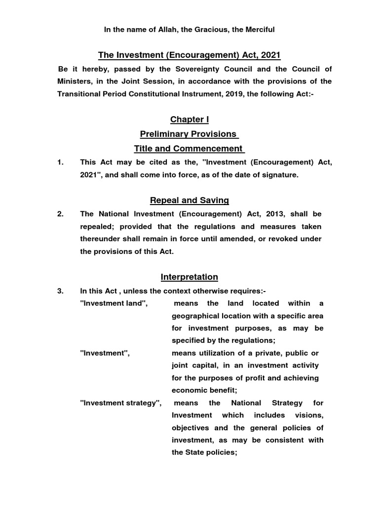 The Investment Encouragement Act 2021 | PDF | Investing | Insurance