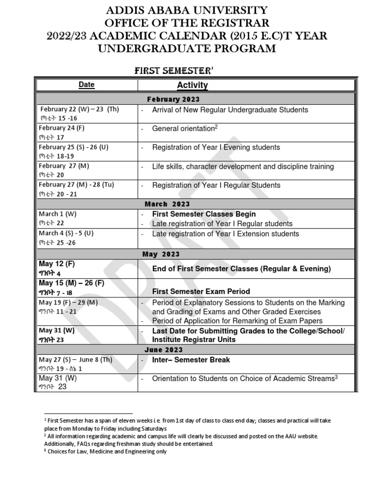 2015-Academic-Calender-for-2022_23-YEAR_ONE.pdf | PDF | Academic Term ...