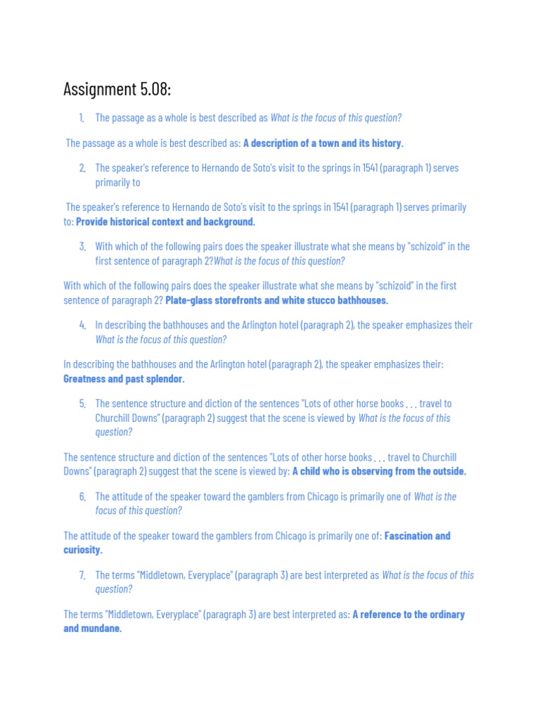 Assignment - 5.08 Multiple Choice - Find The Focus | PDF | Bias | Cognition